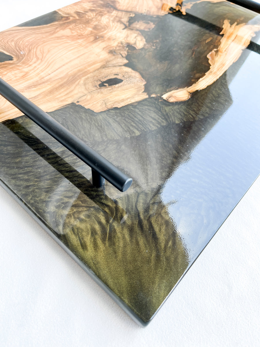 Wood Serving Tray - Black gold epoxy resin and olive wood – Turquoise ...